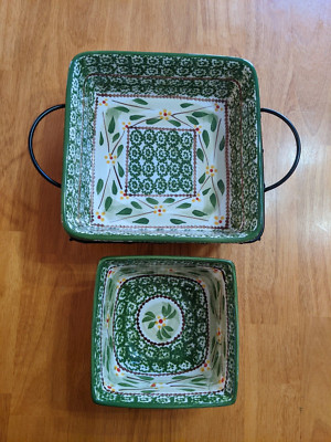 TEMPTATIONS PRESENTABLE OVENWARE OLD WORLD GREEN 1 QT 2 QT TRIVET IRON ...