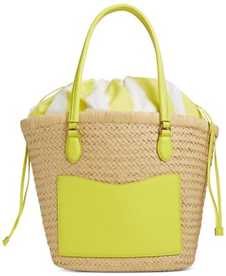 On 34th Isabellaa Straw Medium Drawstring Tote, Straw/lime NWT | eBay