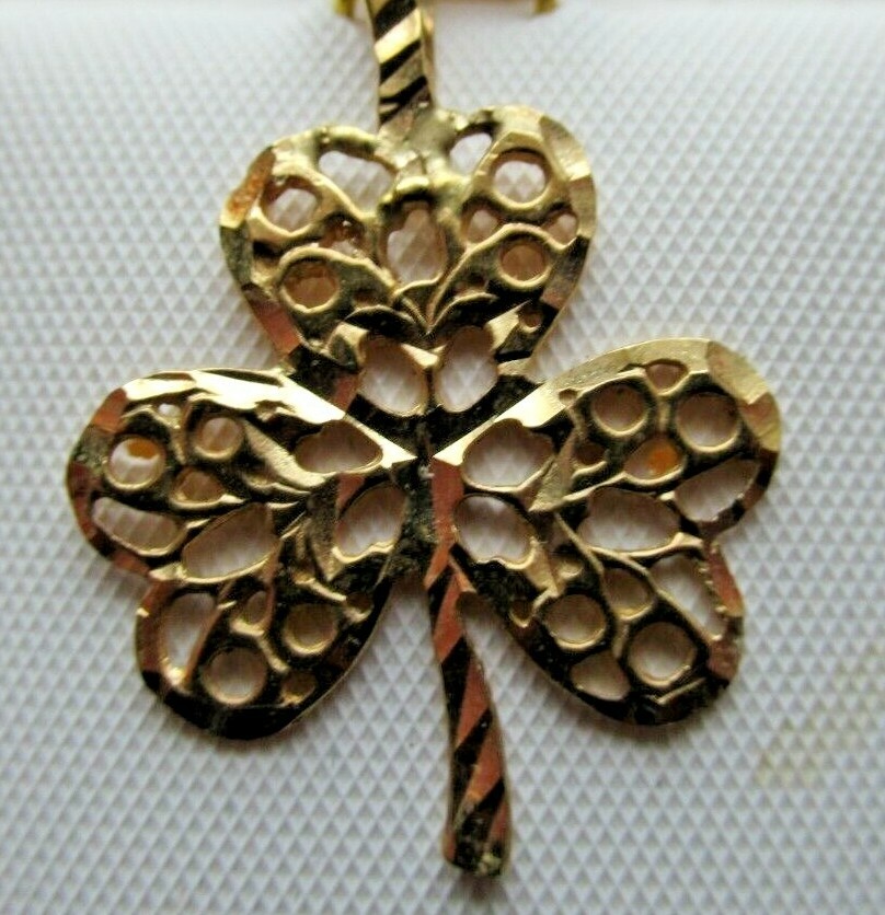 14kt Yellow Solid Gold Filigree Shamrock Charm PENDANT - New | eBay