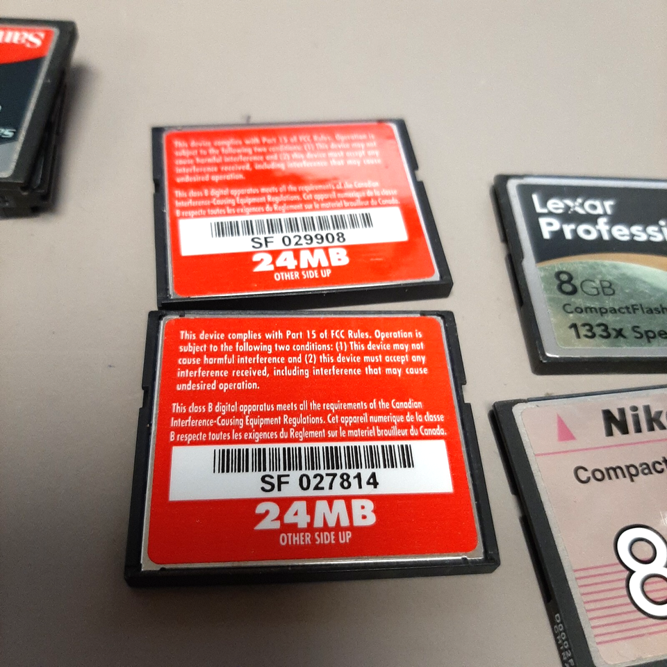 Lot Of 7 Misc. Brands CF Compact Flash Camera Memory Cards + SD Adapter ...