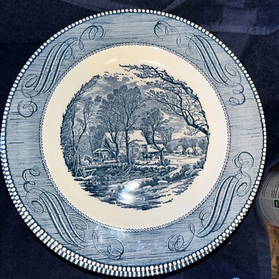 6 Royal Currier & Ives Blue Dinner Plates ECU “the old Grist Mill” | eBay