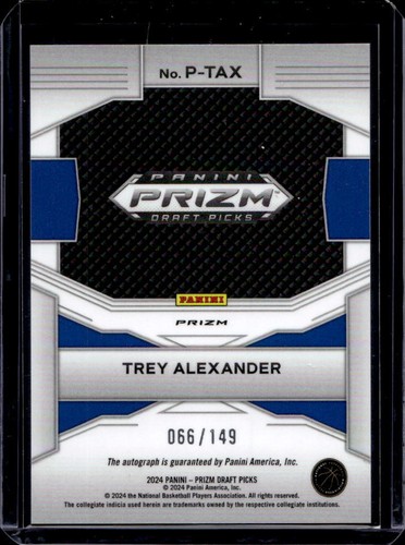 2024 Prizm Draft Picks Trey Alexander Penmanship Blue RC Auto #66/149 ...