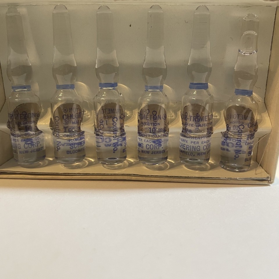 Antique Medical Glass Ampule Bottles Chlor-Trimeton Complete Box of 6 ...