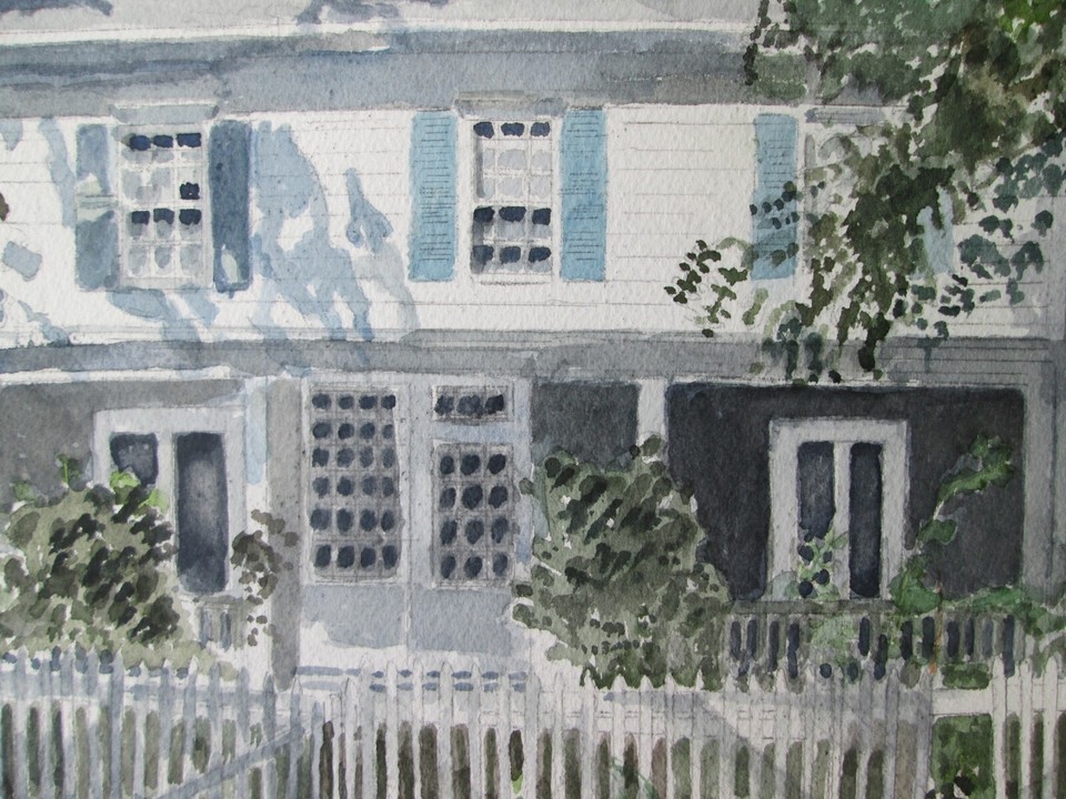 SHARON CT, HOUSE W BLUE SHUTTERS /ORIG.W/C / FRAMED / 14"HX16'W / MIMI ...