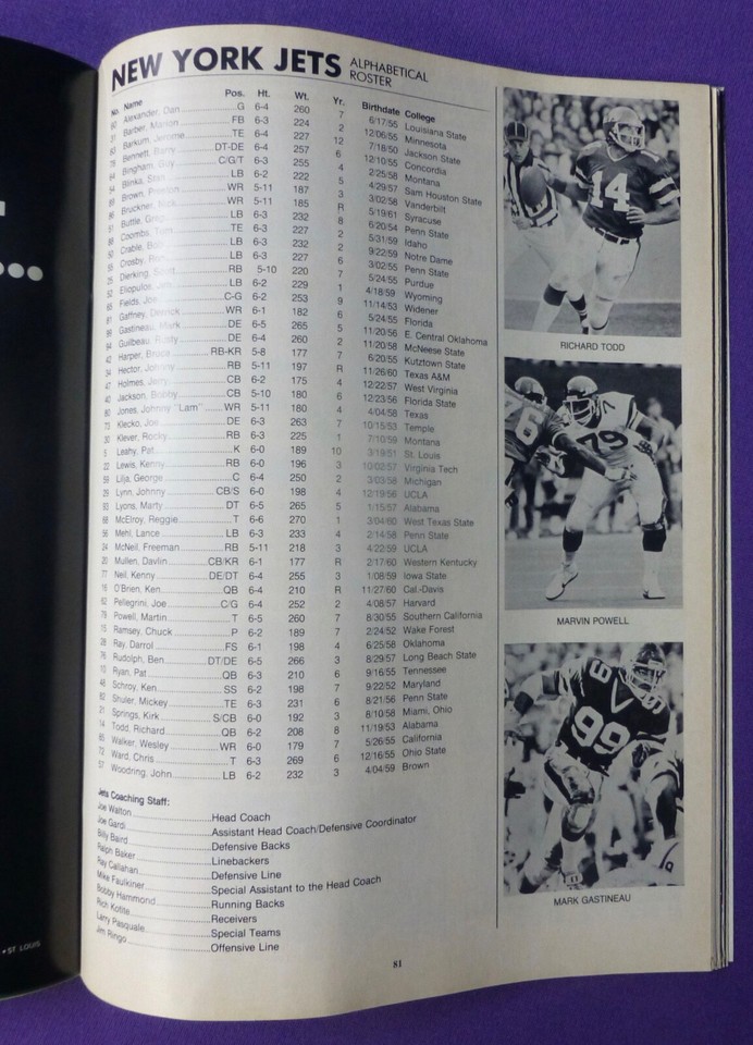 (2) - BALTIMORE COLTS VS NEW YORK JETS - DECEMBER 4, 1983 GAMEDAY ...