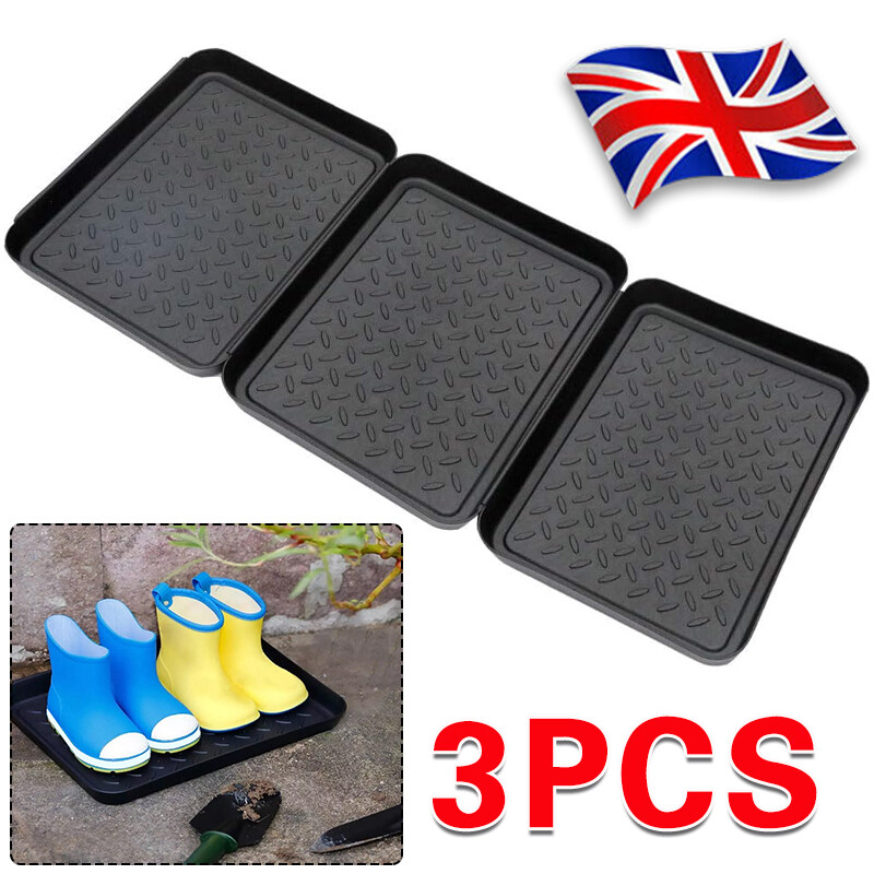 3 Multi Purpose Plastic Shoe Tray Wellies Boots Garden Plants Pet Home ...