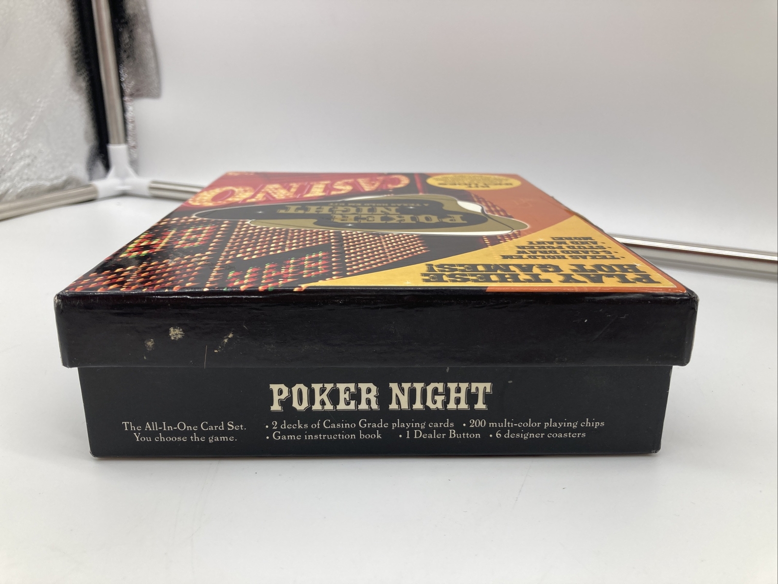 POKER NIGHT A Texas Hold 'Em Stud 7 Card Draw Chips 2 Decks Dealer Kit ...