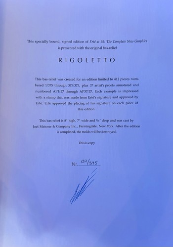 Signed Erté Rigoletto “Erté At 95” Book With Bronze Relief #134/375 ...