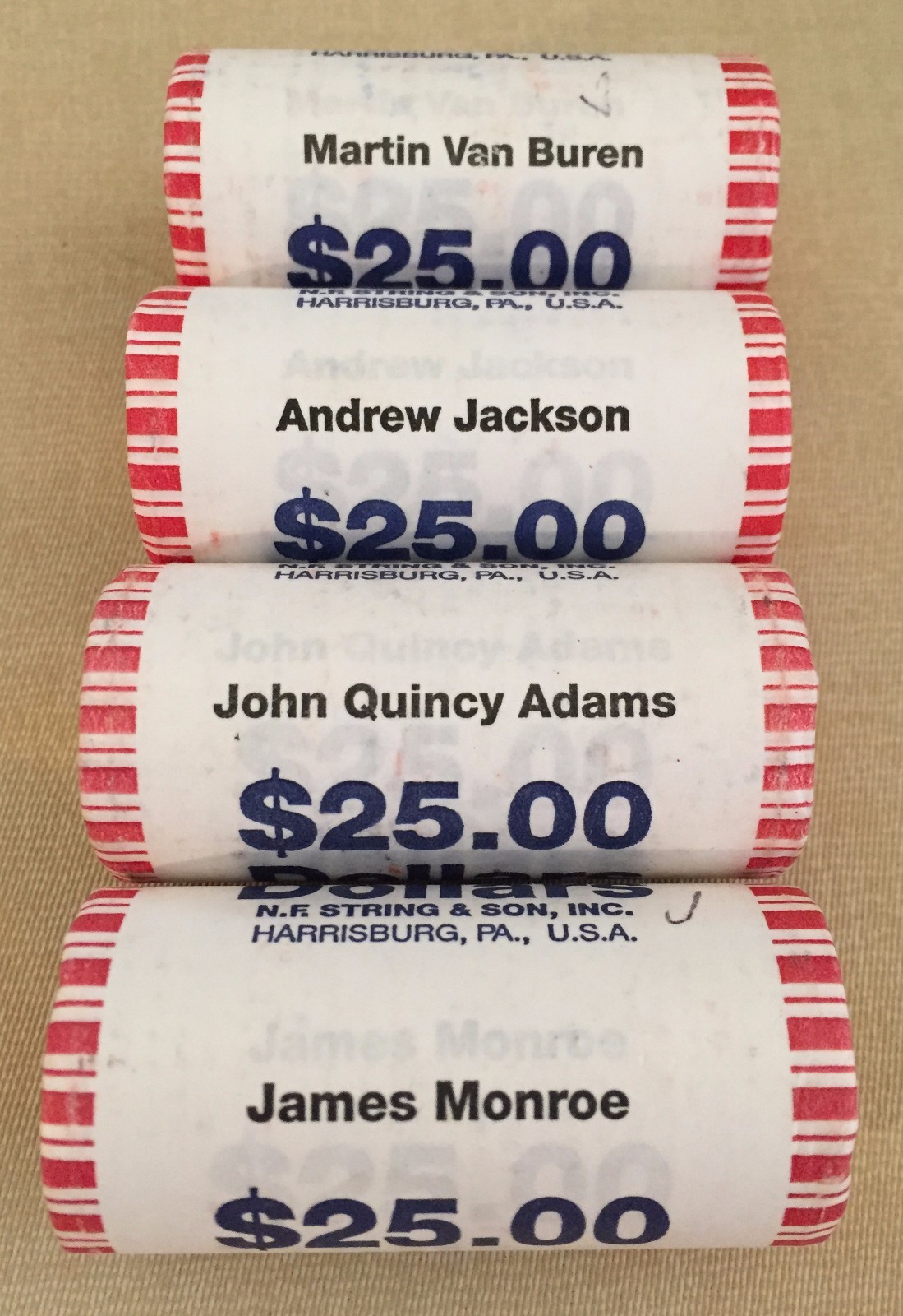 $1 Dollar 4 Roll Set, 2008 Presidential $, Unopened NF String Wrappers ...