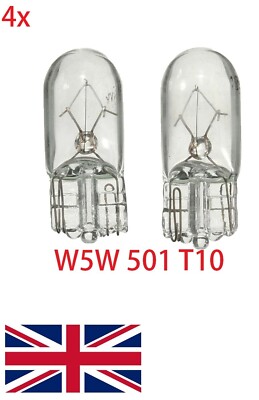 4x W5W 501 CAPLESS CAR AUTO BULBS 12V 5W PUSH IN WEDGE SIDE LIGHT ...