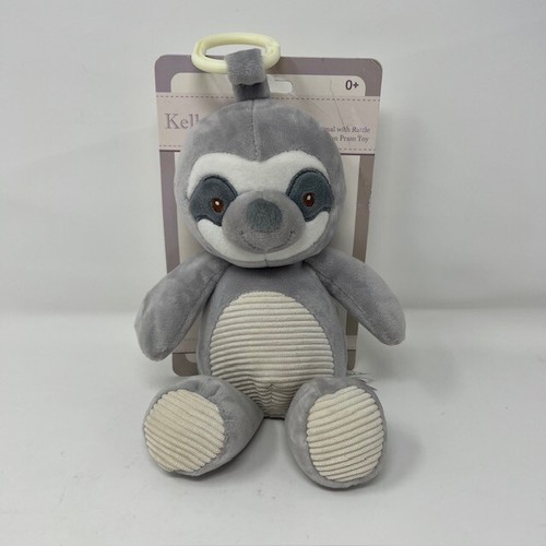 Kellytoy Kellybaby Gray Sloth Plush With Rattle Cip On Toy 10" Stuffed ...