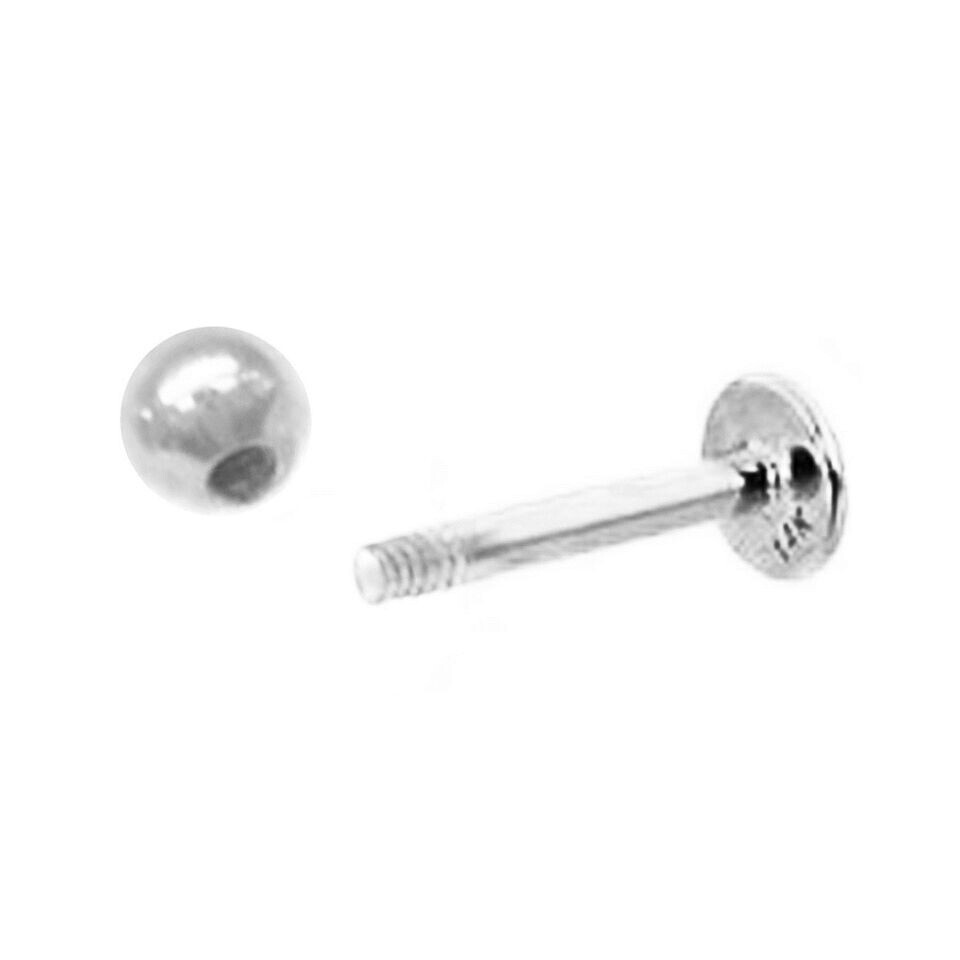 14k Solid White Gold Ball Stud Labret Piercing (Chin, Lip, Ear) - Flat ...