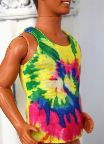 Yellow Tie Dye Beach muscle shirt Ken clothes fits most Ken doll ...