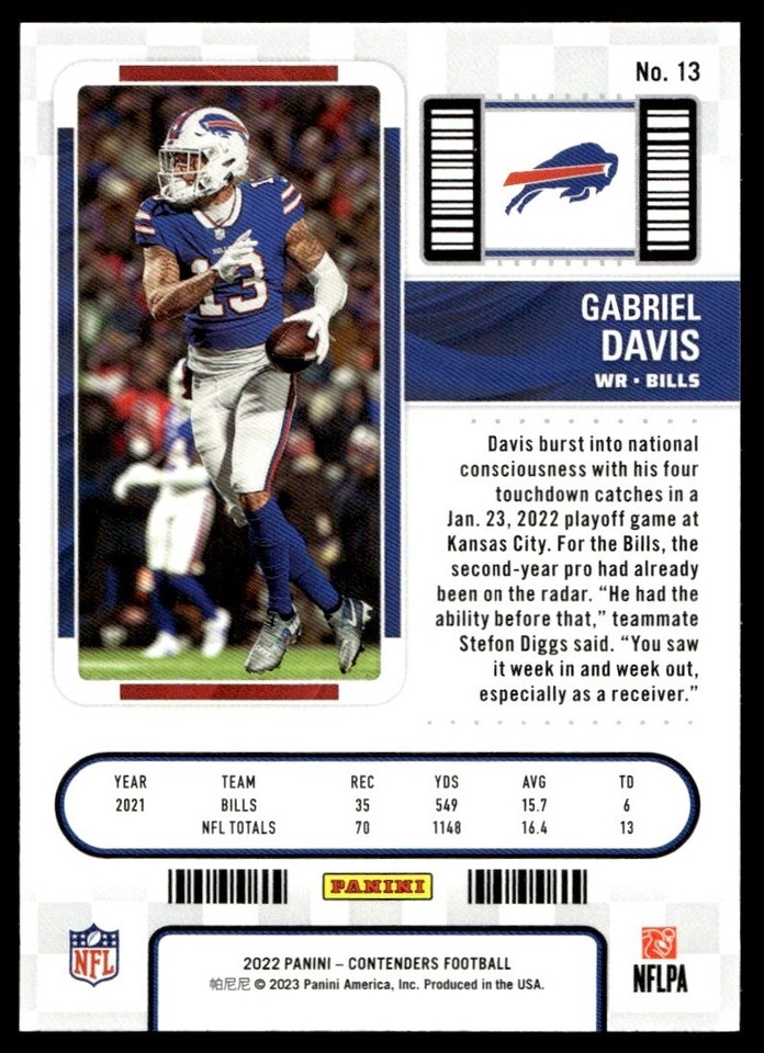 2022 Panini Contenders Season Ticket Gabriel Davis G126 #13 | eBay