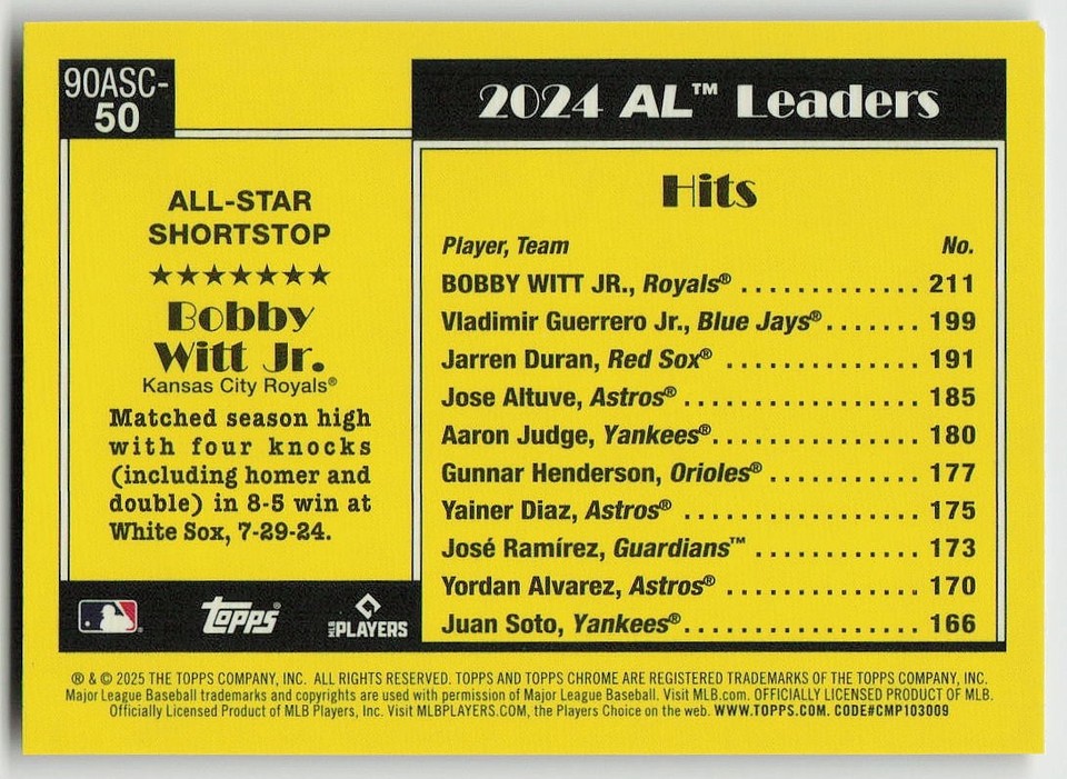 2025 Topps #90ASC-50 Bobby Witt Jr. BASEBALL Kansas City Royals | eBay