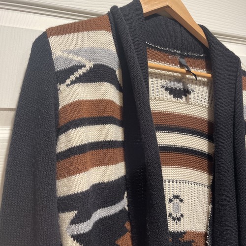 Womens Bohemian Aztec Sweater Medium Chunky Knit Open Wrap Cardigan ...