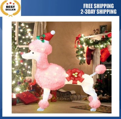 35 Christmas Poodle Dog Decoration with Lights,3D Pink Dog Lighted-Up ...