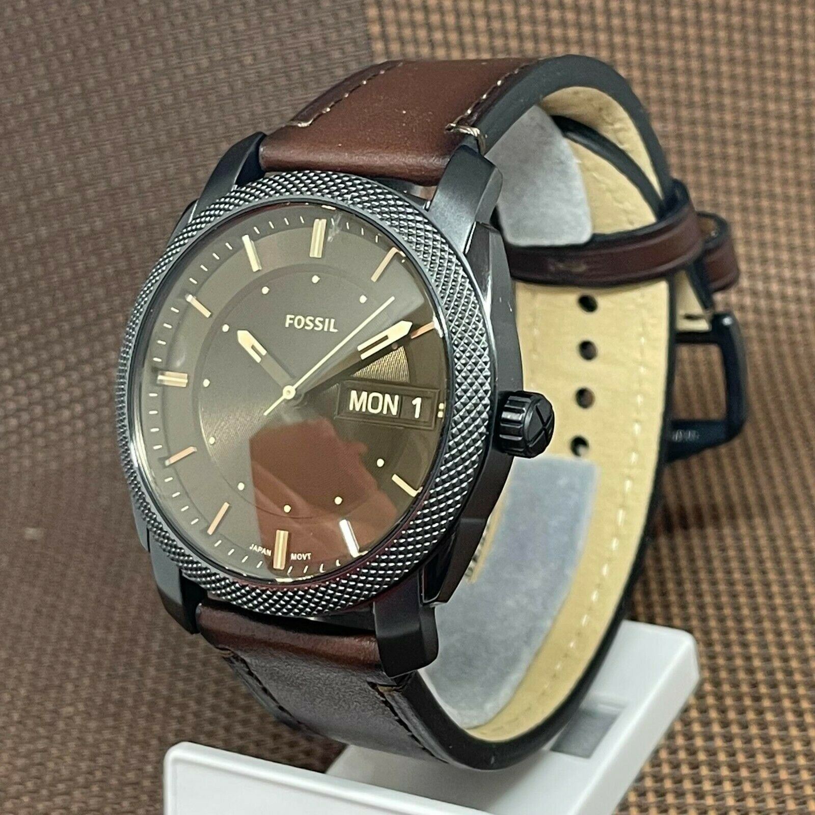 Fossil FS5901 Machine Three-Hand Date Brown Leather Black Analog Men's ...