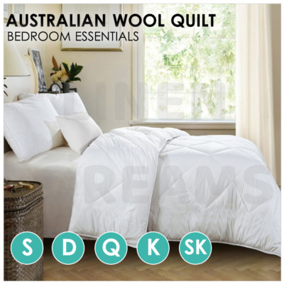 All Size 350 / 500GSM Australia Wool Quilt Doona Duvet Blanket Summer ...