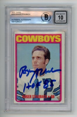 Roger Staubach Signed 1972 Topps w/HOF 85 Rookie Rc Card Beckett 10 ...
