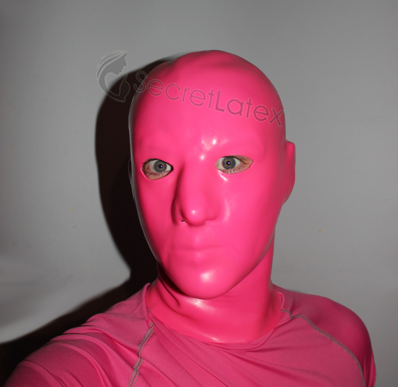 LATEX HOT PINK RUBBER GUMMI HOOD LONG NECK GIMP FETISH ANATOMICAL MALE ...