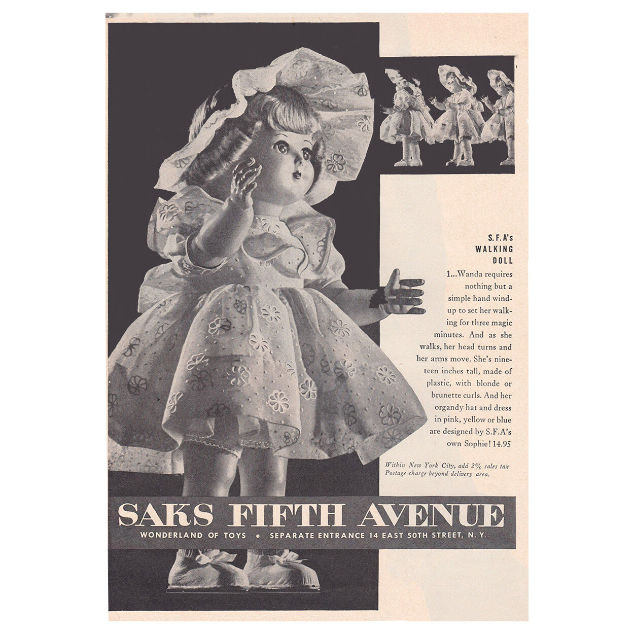1950 Saks Fifth Avenue: SFAs Walking Doll Vintage Print Ad | eBay