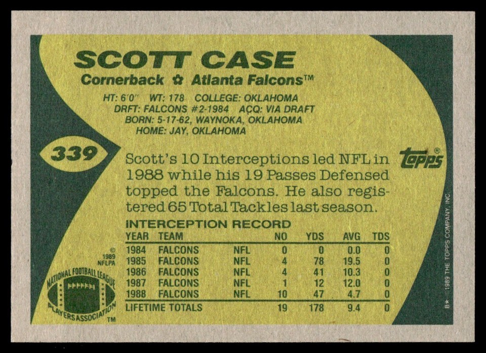 1989 Topps Scott Case Rookie Atlanta Falcons #339 | eBay