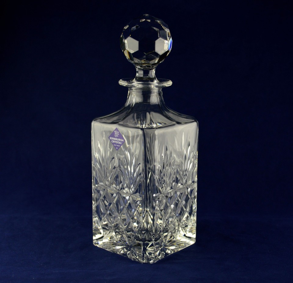 Edinburgh Crystal “DUET” Square Whiskey Decanter - 10" Tall - Signed ...