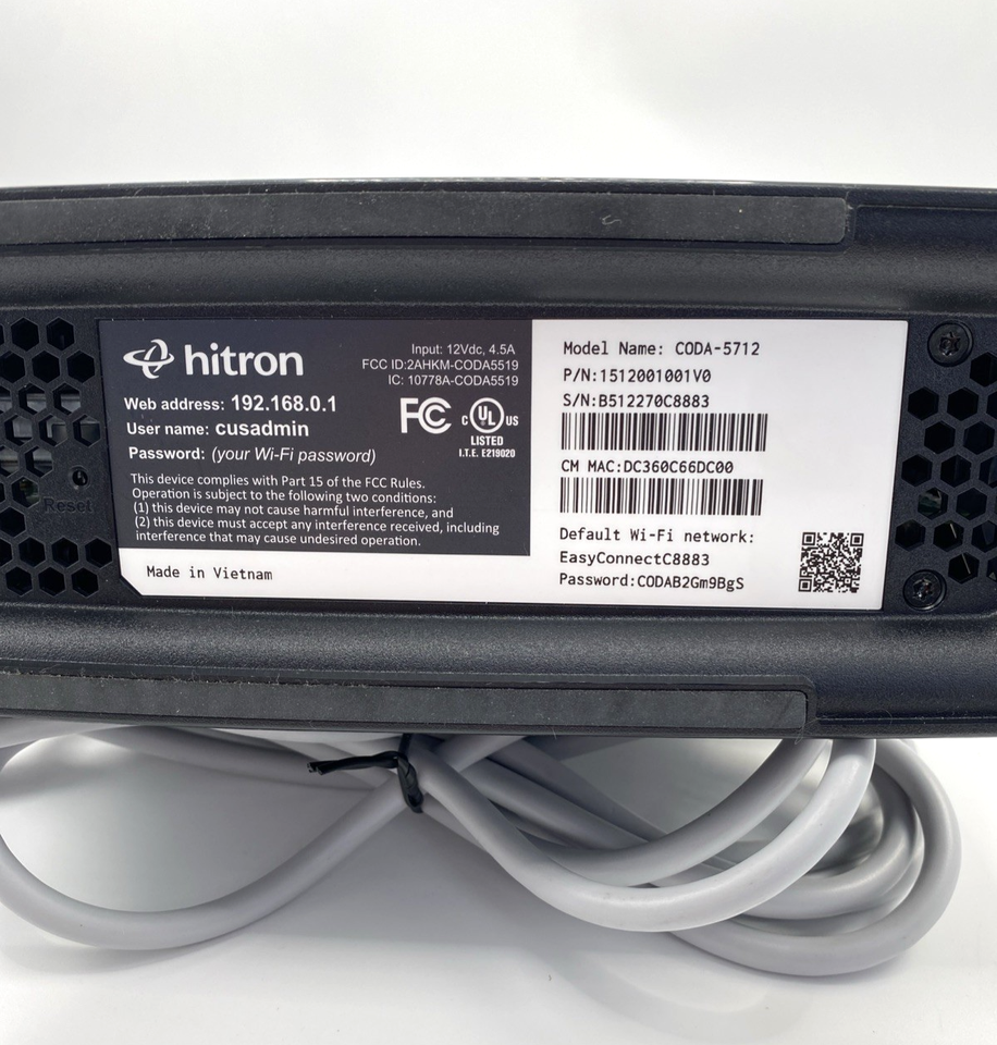 Hitron CODA-5712 DOCSIS 3.1Cable Modem Router WiFi 6, 2.5 GigE Ethernet ...