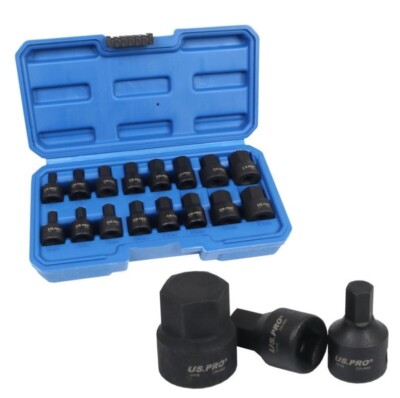 US PRO 16pc Stubby Hex Bit Impact Socket Set Metric/SAE Short Allen ...