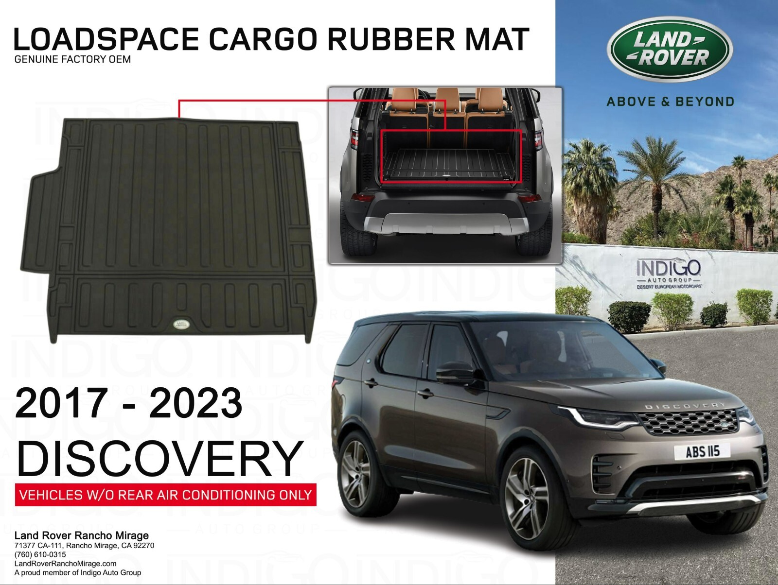 LAND ROVER REAR LOADSPACE CARGO RUBBER MAT DISCOVERY 5 WO/AC ...