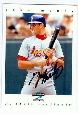 John Mabry autographed baseball card (St Louis Cardinals) 1997 Score ...