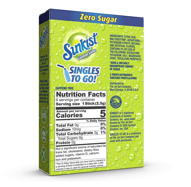 Sunkist Soda Lemon Lime Singles To Go Drink Mix, 0.53 OZ, 6 CT (Pack of ...