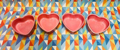 Fiestaware HEART 4 ramekins Peony Pink fiesta 7 oz small bowl dip fruit ...