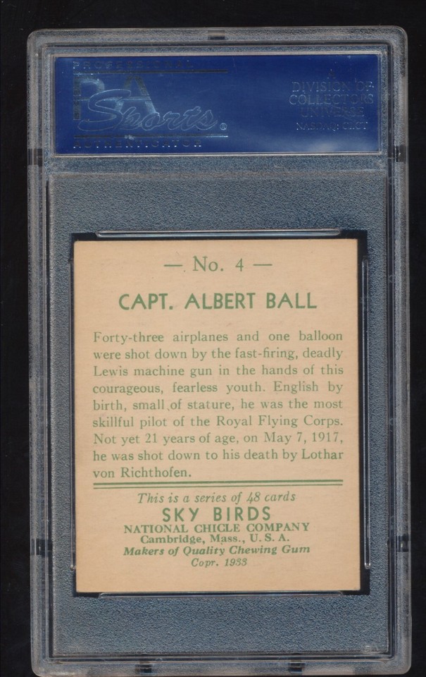 PSA 6 1934 National Chicle Skybirds Capt. Albert Ball # 4 Series of 48 1933 | eBay