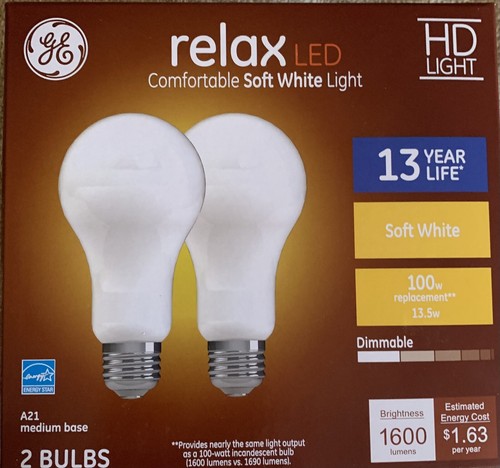 Ge Lighting 100 Watt Relax HD LED Light Bulbs, Soft White, 1600 Lumens ...
