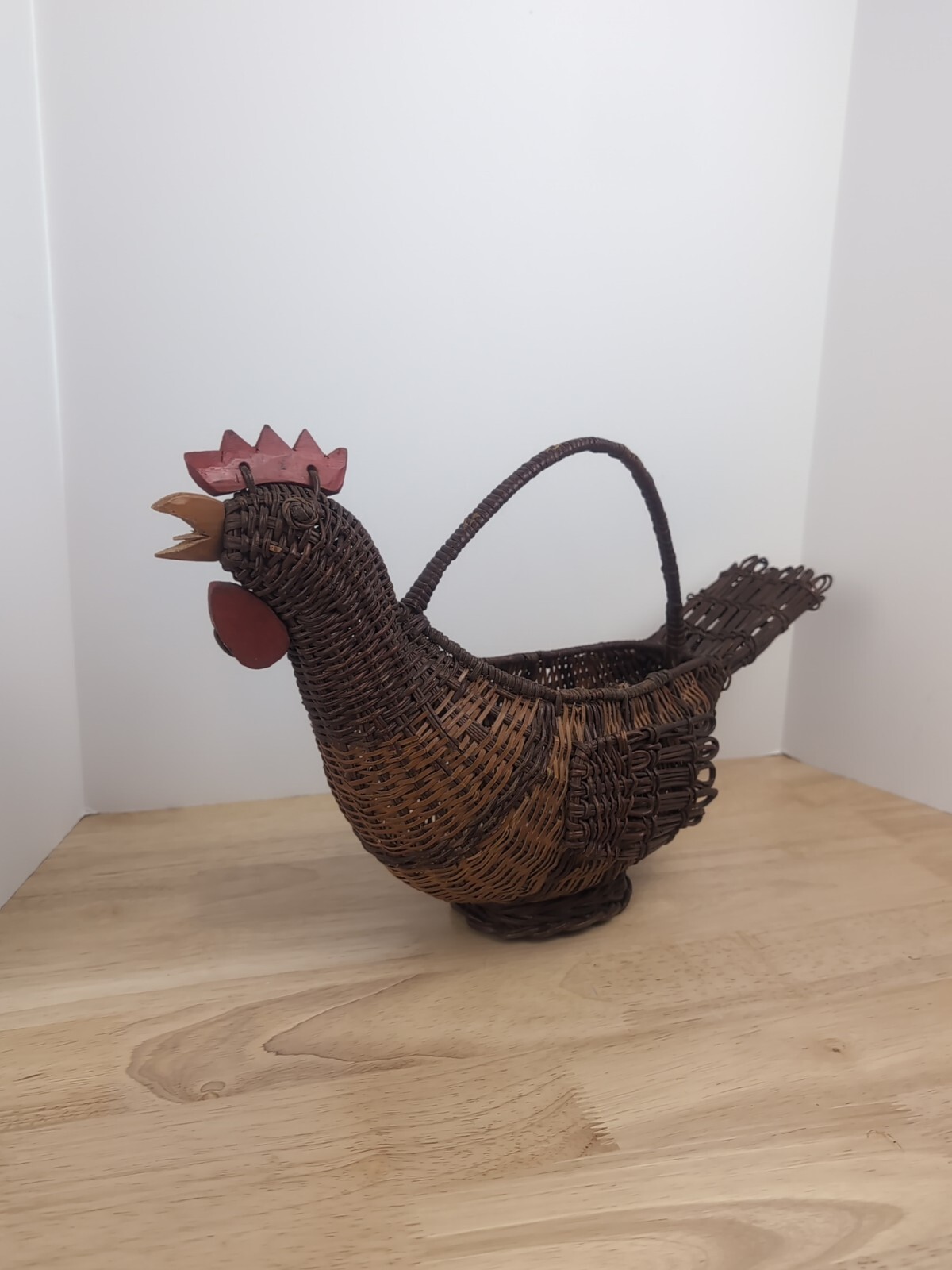Vintage Unique Woven Wicker Rooster Basket With Tail Farmhouse Decor ...