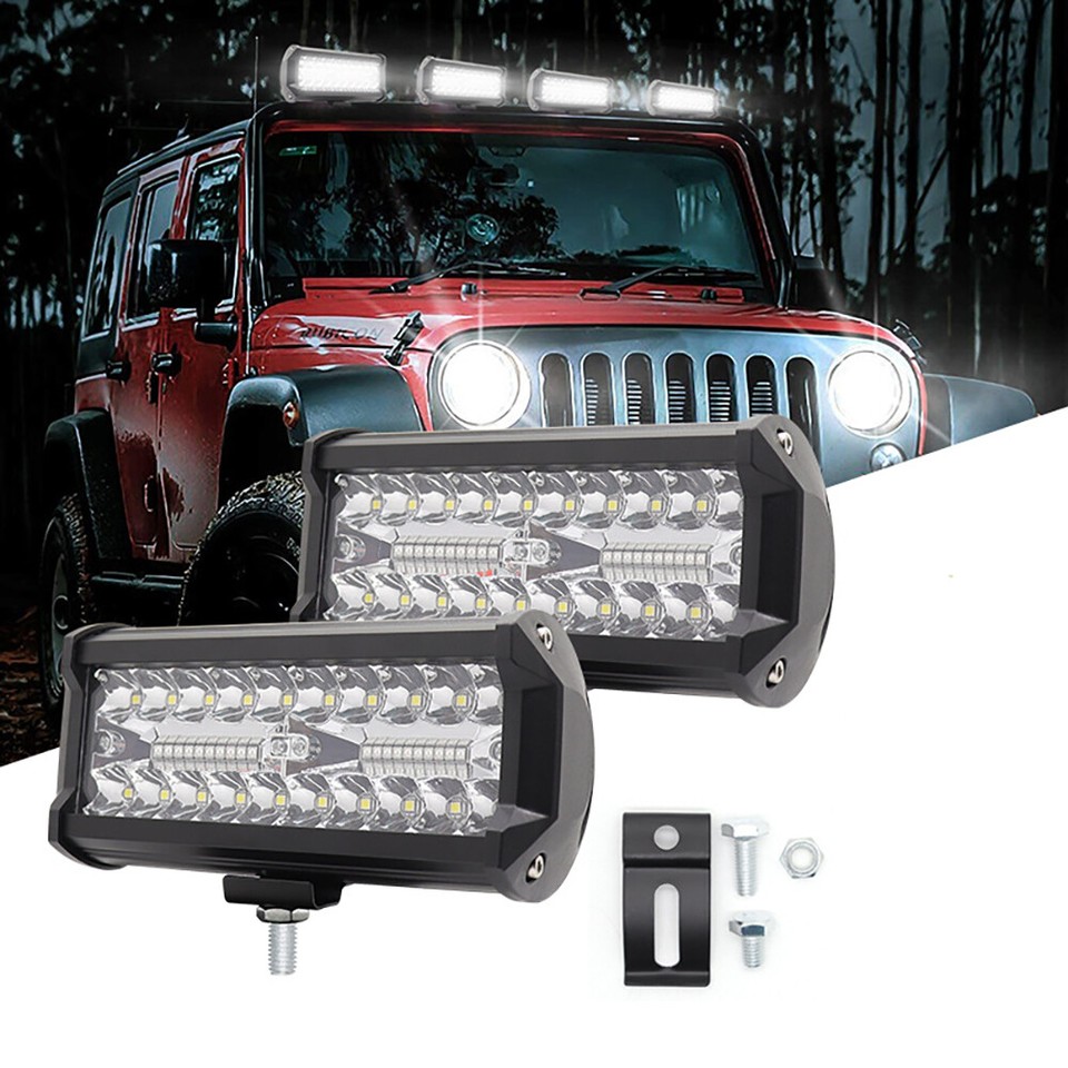 2x 7Inch 30000LM LED Work Light Bar Flood Spot Pod Offroad Fog Driving ...
