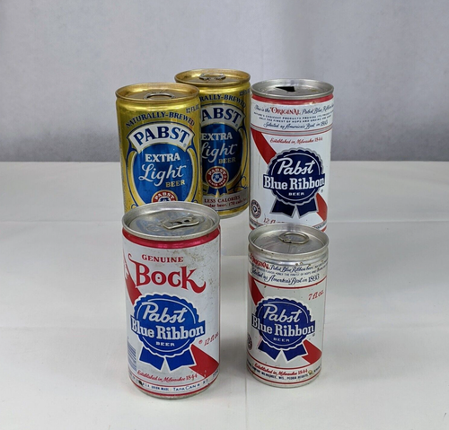 5 Random Pabst Blue Ribbon Beer Cans Brock Extra Light 12 fl oz 7 fl oz ...