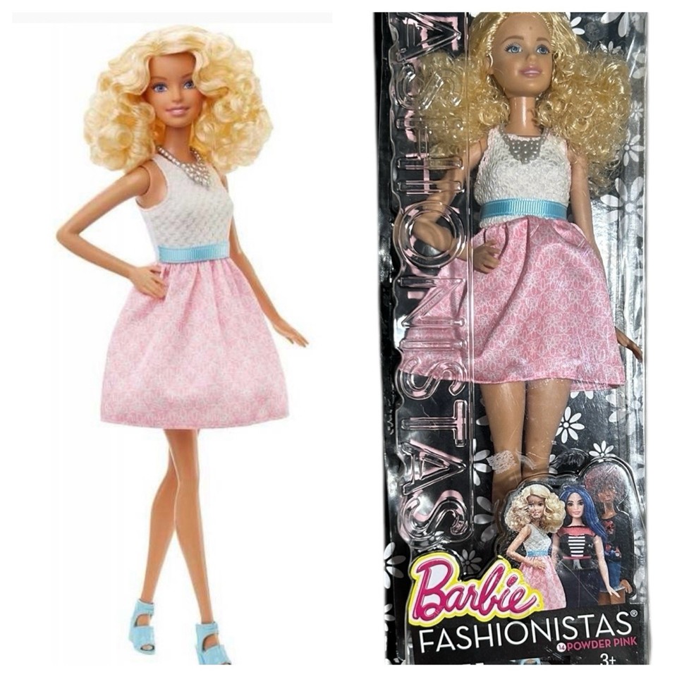 2015 Fashionistas BARBIE Doll #14 "Powder Pink" Pink & White Dress Blue ...