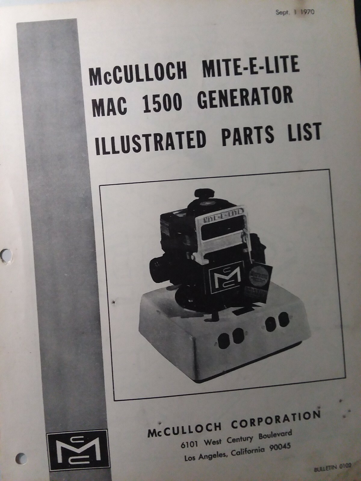 McCulloch Mite-E-Lite MAC 1500 Generator ORIGINAL Parts Catalog Manual ...