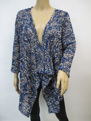 Blue Multicolored Yarn Sweater Knit Cascade Cardigan Jacket Size L | eBay