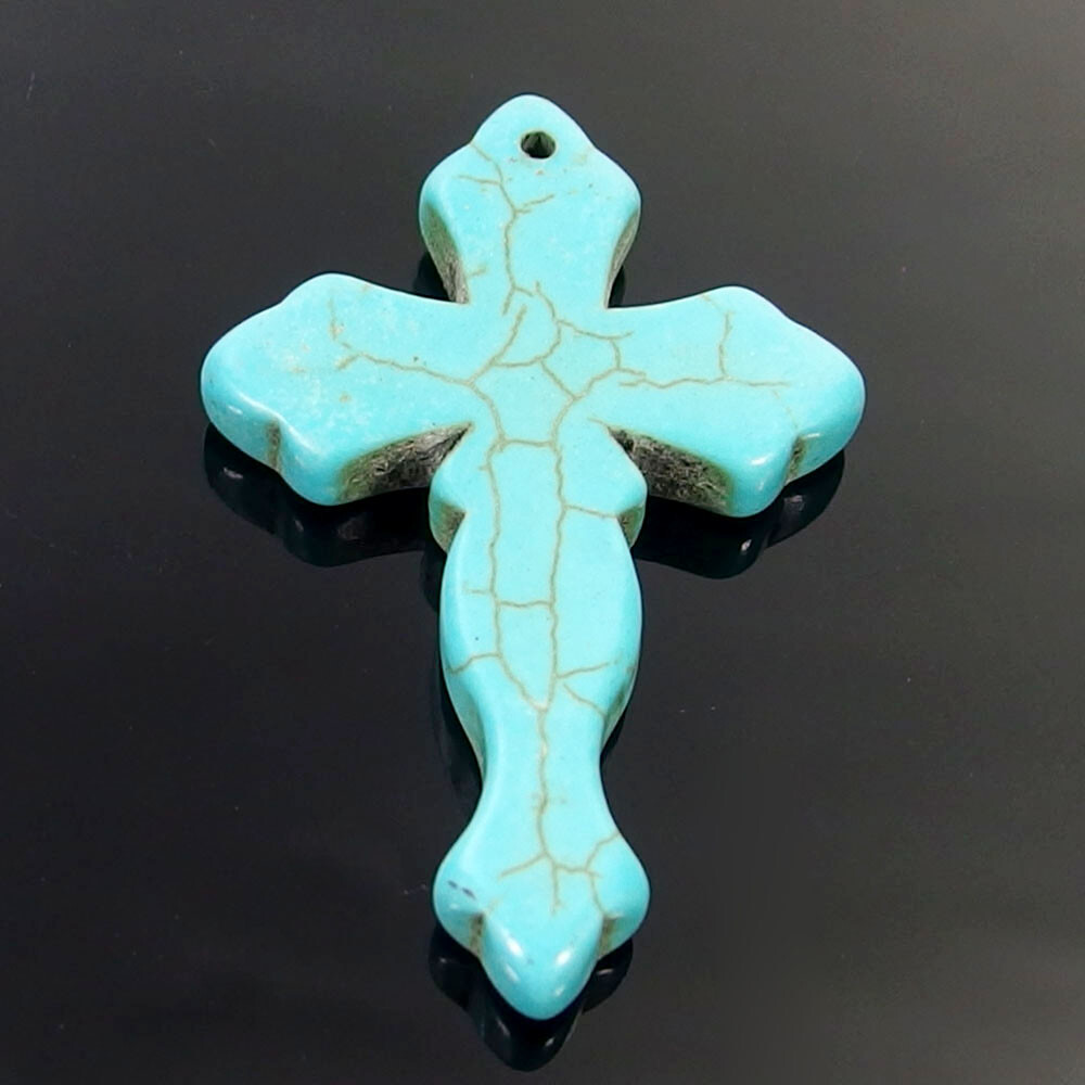 Green Turquoise Gemstone Cross Pendant Beads 28x43x5mm Crystal Healing ...