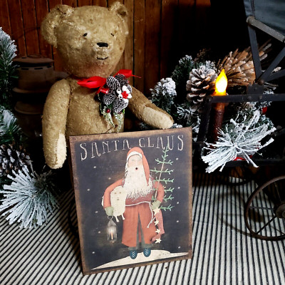 FOLK PRIMITIVE VICTORIAN VINTAGE STYLE CHRISTMAS SANTA FEATHER TREE ...