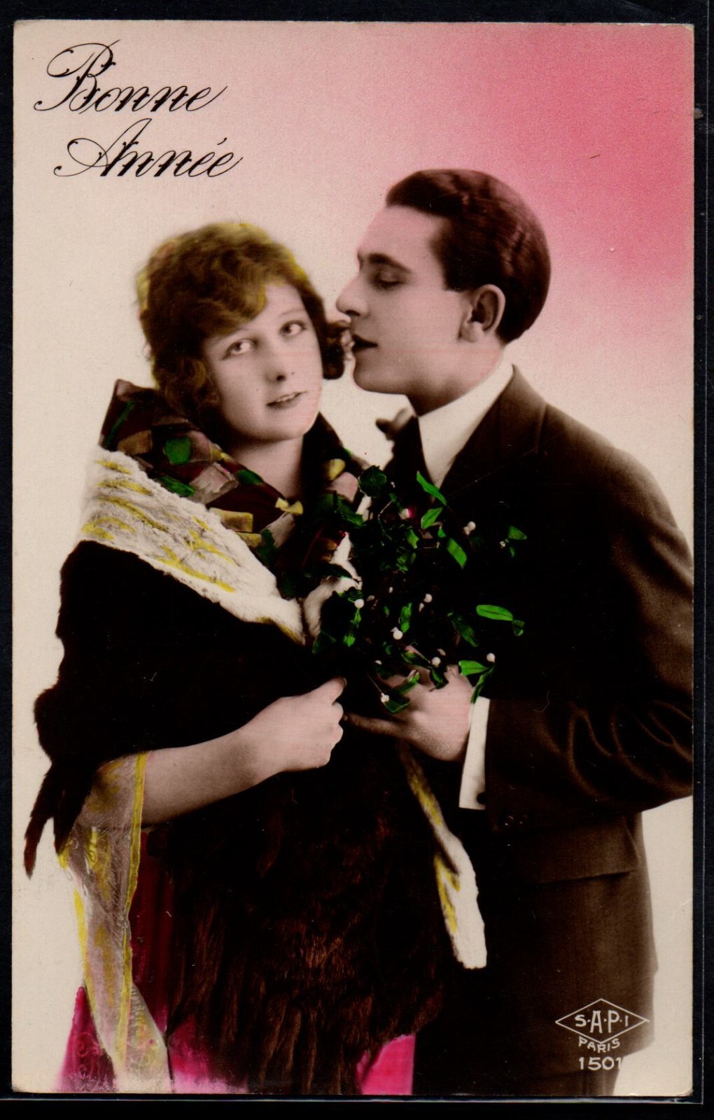 BL100 ART DECO HIGH FASHION COUPLE kiss Lovers Romance KITSCH Tinted ...