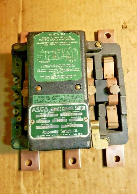 ASCO 920 Remote Control Switch Lighting Contactor 200 Amp 3 Pole 600 ...