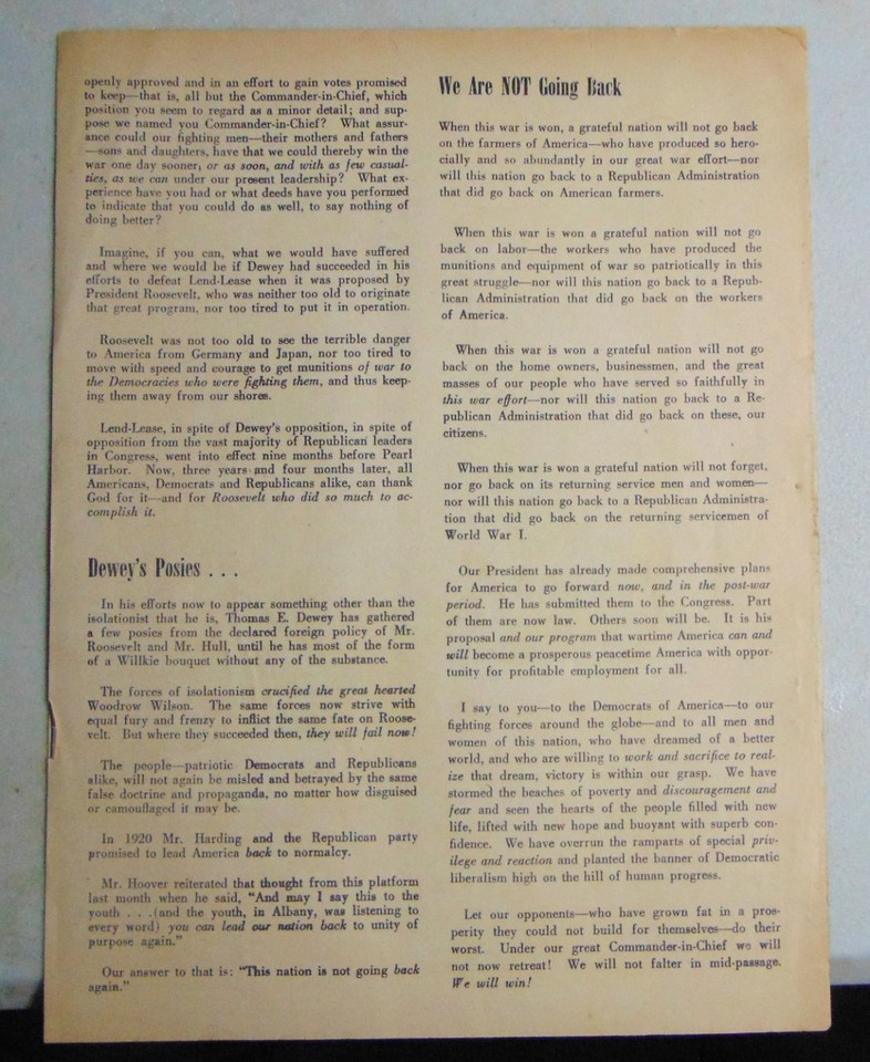 Franklin Roosevelt FDR 1944 Oklahoma Senate brochure paper campaign ...