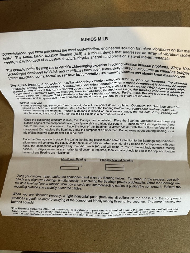 Vistek Aurios Media Isolation Bearing Isolators; Set of 3; MIB | eBay