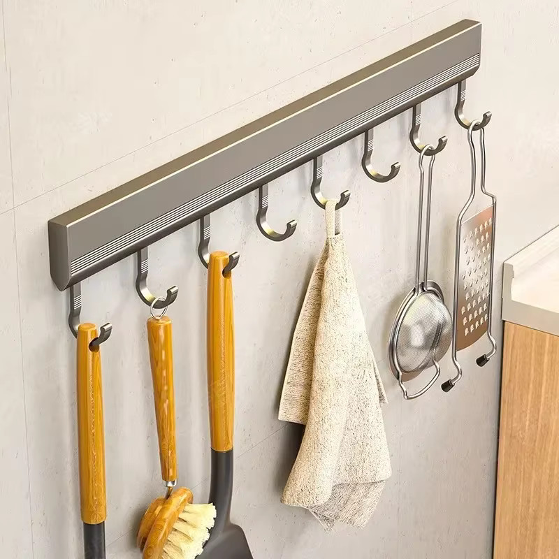 Kitchen Hooks Rack Wall Mounted Drill-free Kitchen Utensils Storage Row ...
