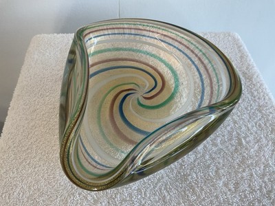 Vintage Italian Murano Multi Color Gold Glitter Sparkle Swirl Art Glass ...